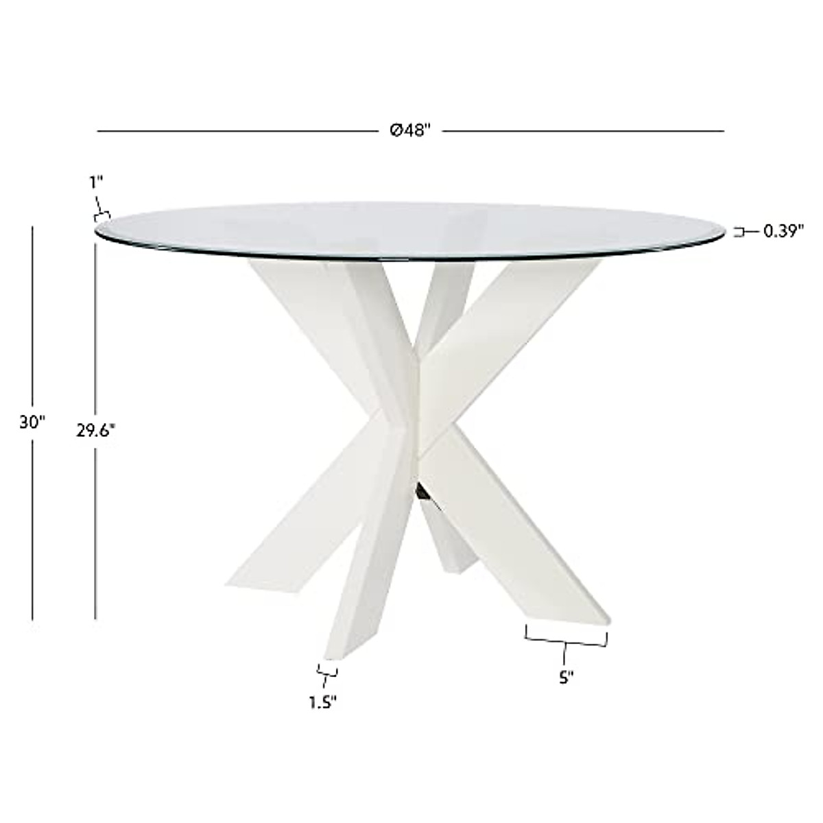 Powell White Wood Glass Top Parnell X Base Dining Table