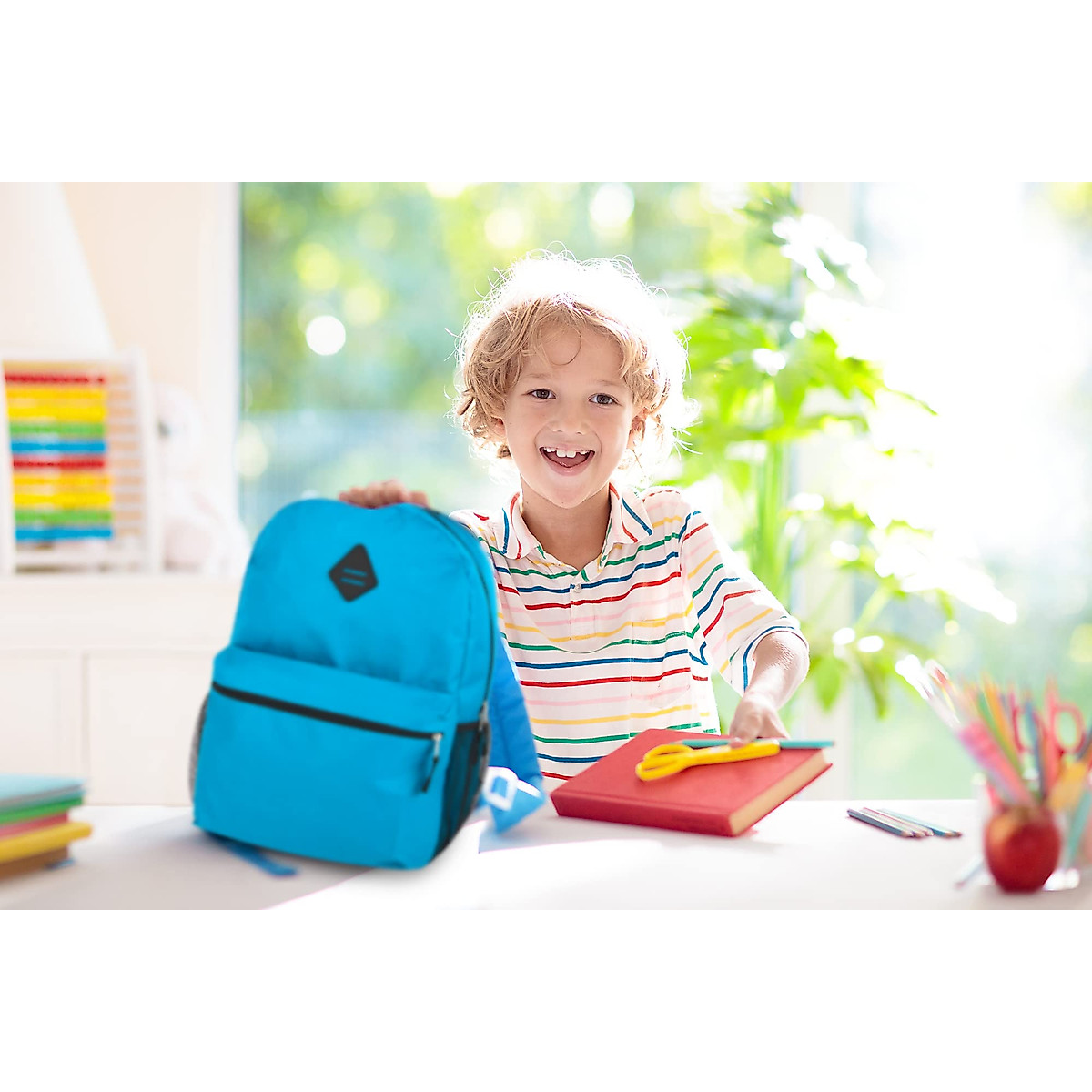 19 Inch School Backpacks with Mesh Side Pockets – Basic Large Solid Color Backpacks for Kids, Men, Women, Travel (Blue/Black)