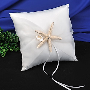 2Pcs Beach Theme Wedding Supplies Set Starfish Seashell Design Flower Girl Basket + Ring Bearer Pillow for Bridal Wedding Shower Ceremony Anniversary Celebrations Party Decorations Wedding Accessories