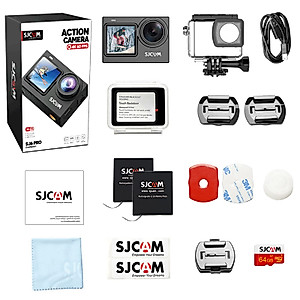 SJCAM SJ6Pro 4K60fps 24MP Dual Screen Action Camera with WiFi, 6-aixs Image Stabilization,170° FOV 8X Zoom, Underwater 40m Waterproof Camera Support External MIC, 2 * 1000mAh/64G Card/Ride Kits