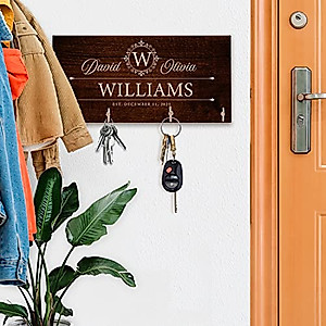 Zexpa Apparel Personalized Wood Key Hook for Couple Mr Mrs| Custom Wall Key Rack Ring Holder Hanger for Wedding Gift | Gifts for Housewarming | New Home Décor | C03D06
