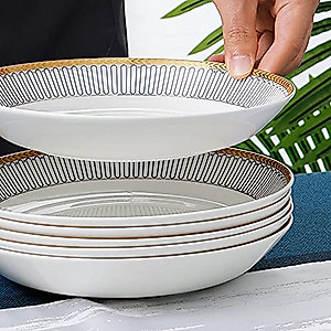 KOWMcp Dinner Plates Porcelain Dinner Plates with Golden Rim for Restaurant, Stackable Ceramic White Round Plate,Simple to Clean (Size : B)