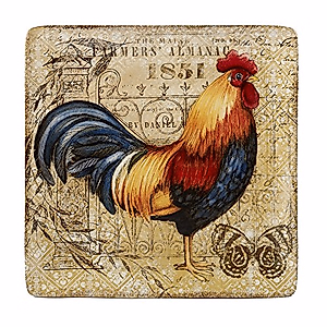 Certified International 23657 Gilded Rooster Square Platter Ceramic Serveware, One Size/12.5", Multicolor