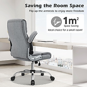 YAMASORO Ergonomic Executive Office Chair with Wheels,Linen Fabric Home Office Desk Chairs, High Back Computer Chairs with Lumbar Support,Grey
