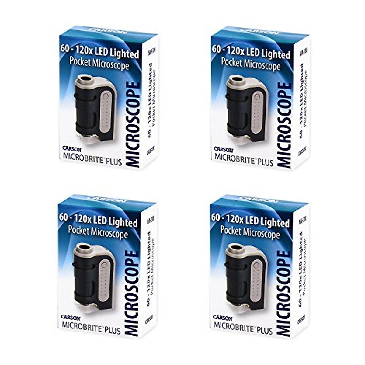 Carson MicroBrite Plus 60x-120x Power LED Lighted Pocket Microscope - Set of 4 (MM-300MU) & MicroMini 20x LED Lighted Pocket Microscope with Built-in UV and LED Flashlight - Orange