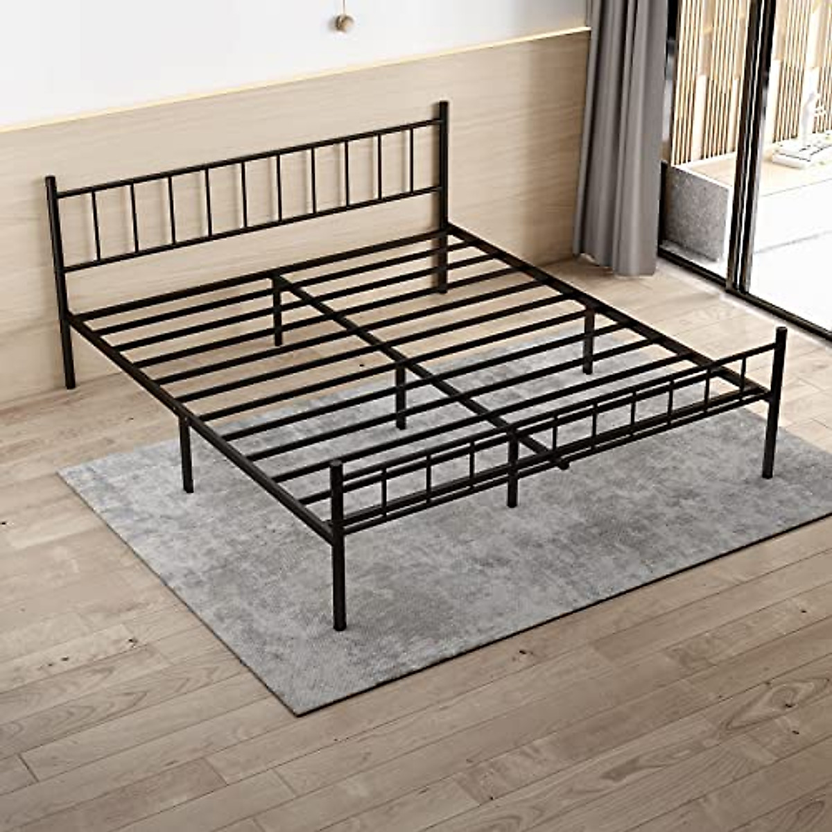 NEW JETO Full Size Platform Bed Frame-Heavy Duty Steel Slats Support King Bed Frame, Metal, Non-Slip Footbed Storage Space Under The Bed, Suitable for Bedroom, Dormitory, Hotel