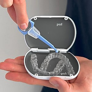 PUL Chew tool & Clear Aligner Removal 2 in 1 Combo Tool - Compatible With Invisalign Removable Braces & Trays, Aligners, Retainers, Dentures - Hygienic Oral Care - Compact & Durable - 1 Pack, Blue