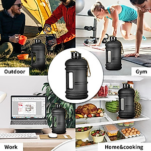 TOOFEEL 2 Liter Water Bottles - Half Gallon Water Bottle BPA Free - Ideal for Gym, Big Water Jug, Reusable Sports Bottle with Measurements Marked Drink Container (2.2L 74oz Matte Black Water Jugs)