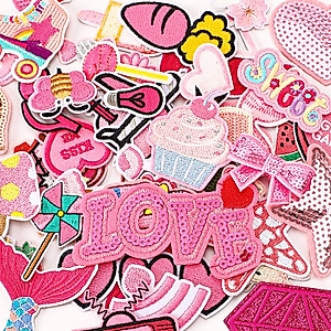 60pcs Pink Embroidered Patches Random Assorted Styles Pink Theme Iron on Patches for Girls Western Cowgirl DIY Sew Applique Repair Patch Cute Preppy Sew on Patches for Backpacks Pants Clothes Jeans