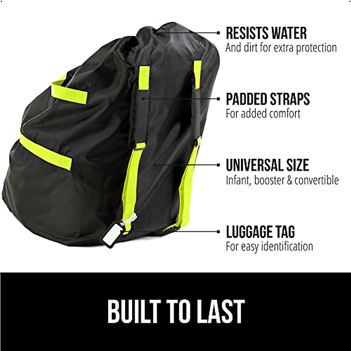 Gorilla Grip Car Seat Travel Bag, Water Dirt and Tear Resistant, Easy Carry Padded Backpack Covers for Airplane, Gate Check Bags Infant Booster Convertible Carseat Plane Cover, Fluorescent