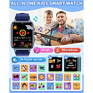 Kids Game Smart Watch Gift for Boys Age 6-12 with 26 Games Audio Stories Video Camera Music Player Pedometer Learning Card Flashlight 12/24hr, Kids Smart Watch Boys Toys for 7 8 9 10 Year Old Boys