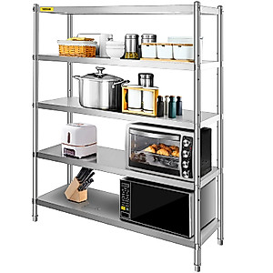 VBENLEM Stainless Steel Shelving 60x18.5 Inch 5 Tier Adjustable Shelf Storage Unit Stainless Steel Heavy Duty Shelving for Kitchen Commercial Office Garage Storage 330lb Per Shelf