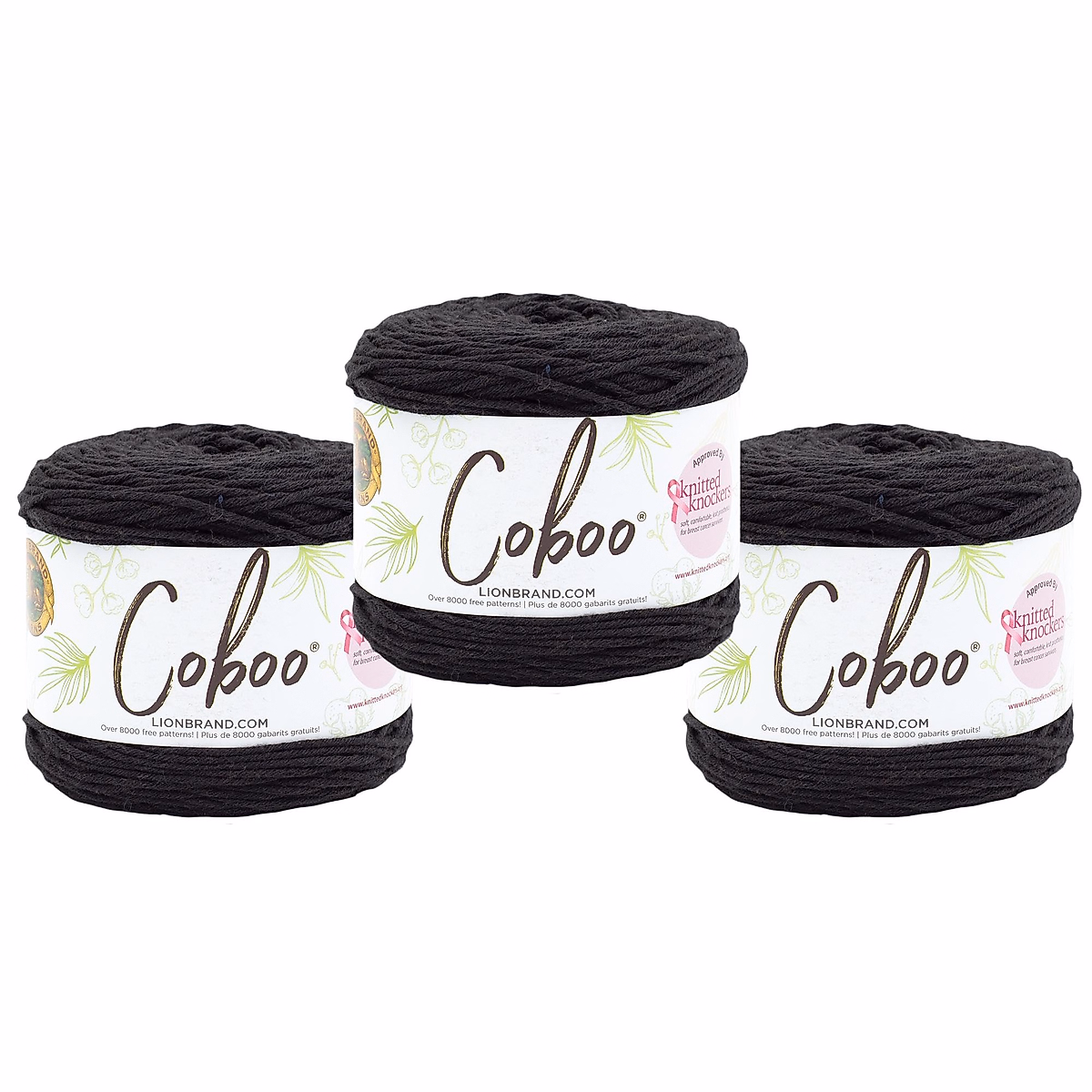 Lion Brand Yarn Coboo, Soft Yarn for Knitting, Crochet, and Crafts, Coal, 3 Pack