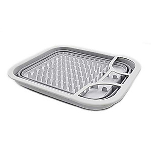 SAMMART 8.5L (2.2 Gallon) Collapsible Dish Drainer with Swivel Spout - Foldable Drying Rack - Portable Dinnerware Organizer - Space Saving Kitchen Storage Tray (1, Grey)