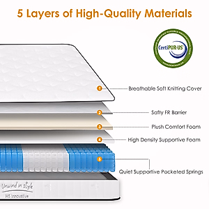 SogesSleep Queen Mattress, 12 Inch Hybrid Queen Mattress in a Box, Individual Pocket Spring Bed Mattress, Medium Firm Mattress for Pressure Relief, Strong Edge Support, CertiPUR-US & Fiberglass Free
