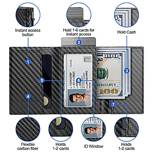 Trifold Wallet for Men with AirTag Holder, Smart Mens Wallet, Pop-Up Card Holder, Cash Slot, Carbon Fiber Case, RFID Blocking, Minimalist Slim Leather Groove Wallet, ID Window, with Gift Box