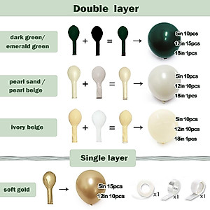 Emerald Green Balloon Garland Double Stuffed Dark Green White Pearl Balloon Forest Green Ivory Gold Balloon Arch Kit for Birthday Wedding Anniversary Graduation Christmas Party Decoration