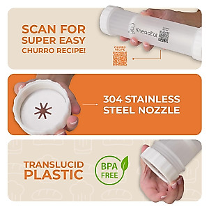 KneadEat Churro Maker Machine Churrera and Piping Bag Churros Filler. Easy QR-Recipe to Prepare and Fill Your Own Churros at Home.