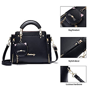 XIAOYU Fashion Purses and Handbags for Women Ladies Leather Top Handle Satchel Shoulder Bags Small Totes (Black)