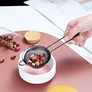 Kyraton Black Fine Mesh Strainer 3 Pieces Set, Flour Sifter For Baking, Stainless Steel Clander, Matcha Tea Strainer, Gravy Separator, Stasher Sieve Pasta Strainers