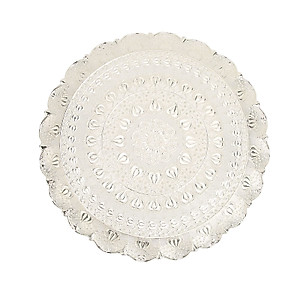 Ozgkee Turkish Tea Coffee Serving Tray, Vintage Style Embossed Pattern Round Coffee Plate for Bar Outdoor Dresser Dessert(Silver)