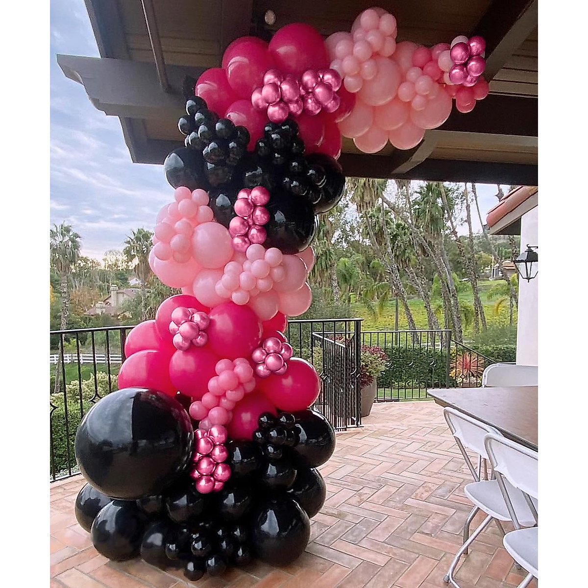 Enanal Pink and Black Balloon Garland Arch Kit, 153pcs Black Magenta Baby Pink and Chrome Pink Balloons for Girls Birthday Decoration Sweet 16 Party Supplies Bridal Shower Graduation Decor (Pink)