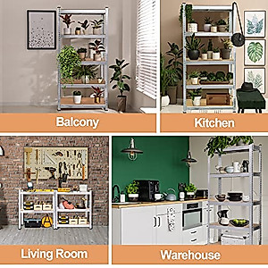 Timati Reversible Metal 5-Tier Adjustable Storage Shelving with Foot Pads, Heavy Duty Garage Shelving for Warehouse, Basement, Kitchen- Silver