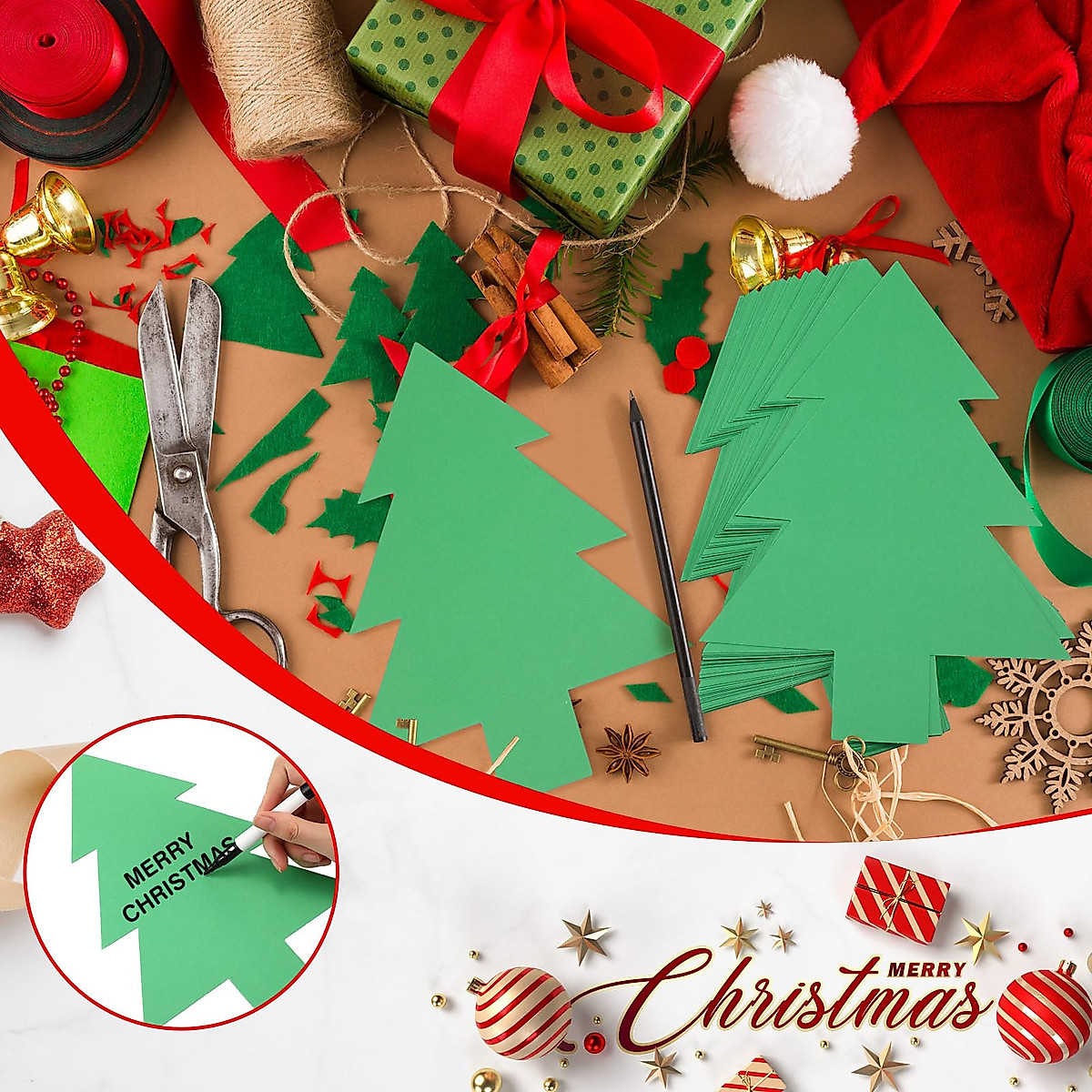 Seajan 100 Pcs Green Paper Christmas Tree 12 Inch Christmas Tree Shape Cutouts Double Sided Cardboard Christmas Tree for Craft Bulletin Board School Classroom Xmas Winter Party Decor