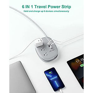 USB C Travel Power Strip,Alitayee Portable Power Strips with 3 Outlets 3 USB Ports Fast Charge, USB Extension Cord with Flat Plug and 3ft Wrapped Around Extension Cord for Cruise Travel Home Office