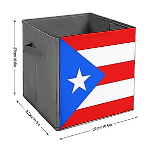 Puerto Rico Flag PU Leather Collapsible Storage Bins Canvas Cube Organizer Basket with Handles