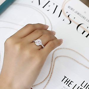 Platinum Plated Sterling Silver Ring 1.2 CT Oval Super Light Pink CZ Stone Halo Ladies Cocktail Ring (Size 5 to 9), 7