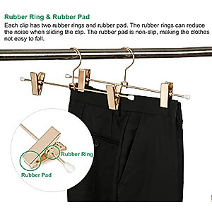 Amber Home 12 Inch Real Rose Gold Metal Pants Skirts Hangers 12 Pack, Sturdy for Slacks Trousers with 2 Adjustable Non Slip Clips and Swivel Hook (12 Pack)