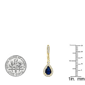 Dazzlingrock Collection Each 7X5 MM Pear Blue Sapphire & Round White Diamond Teardrop Halo Dangling Earring, 18K Yellow Gold