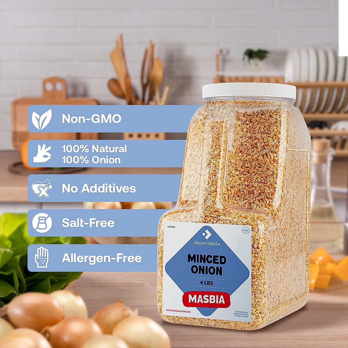 Dependable Food Minced Onion -4 Lb. Jar - Bulk, Kosher, Dehydrated Onion Flakes Convenient Versatile Seasoning for Chefs, Restaurants, and Culinary Enthusiasts - 100% Natural - Perfect Savory Addition to Soups, Dips, Sauces, Meat Marinades & More - Allerg