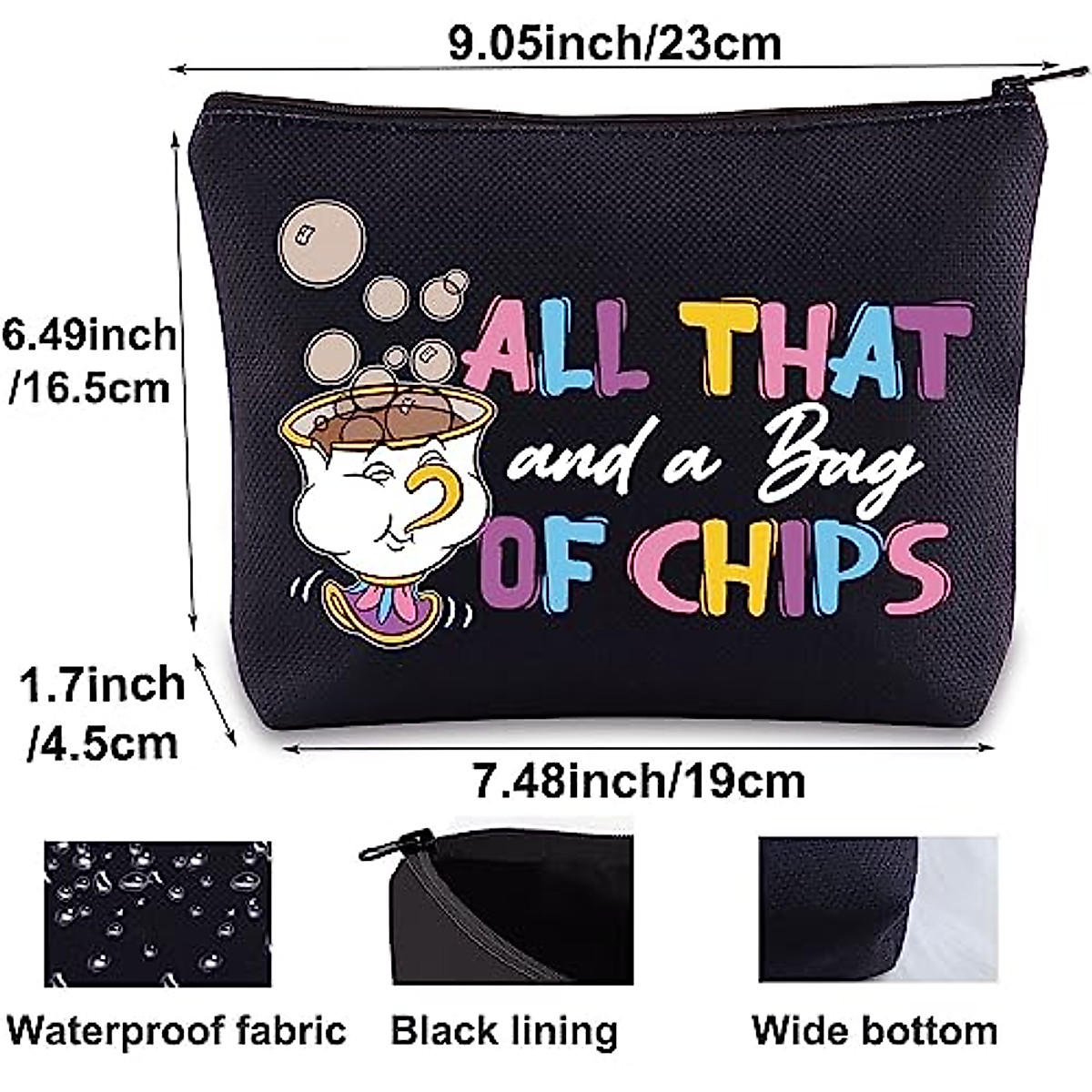 BWWKTOP Mrs. Potts And Chip Makeup Bag Beauty Beast Inspired Gifts All That And A Bag Of Chips Makeup Zipper Pouch Bag Chip Merchandise (Bag Of Chips BL)