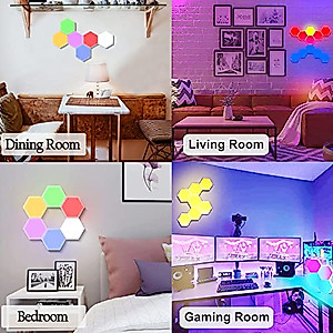 Hexagon Lights with Remote, Modular Touch Sensitive Lights Creative Geometry Assembly LED Hexagonal Wall Light,RGB Gaming Lights for Living Room, Bedroom, DIY Enthusiasts, Festival 6 Packs