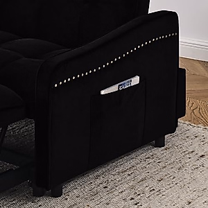Verfur 3 in 1 Pull Bed Sleeper, Modern Upholstered Loveseat Lounge Sofa & Couches w/Reclining Backrest, Convertible Futon Love Seat Small Furniture for Living Room, Black w/USB Charging