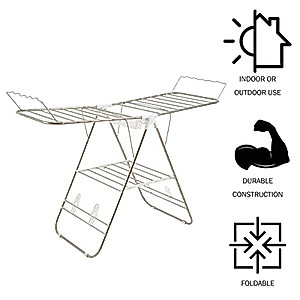 Clothes Drying Rack – Folding Indoor/Outdoor Portable Dryer for Clothing and Towels – Collapsible Laundry Clothes Stand by Everyday Home (Silver)