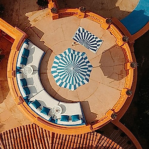 Business & Pleasure Co. Amalfi Umbrella - 7.2' Boho Beach Umbrella - Large & Sturdy Yet Lightweight - UPF 50+ UV-Resistant Canvas, Classic Spiral Blue