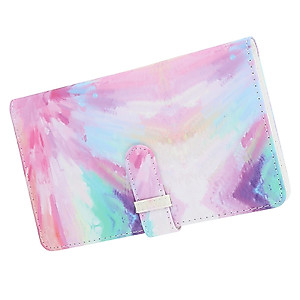 3in Photo Album, PU Leather Cover 16 Individual Pages Camera Photo Album Lock for Movie Ticket (Pink Tie Dye)