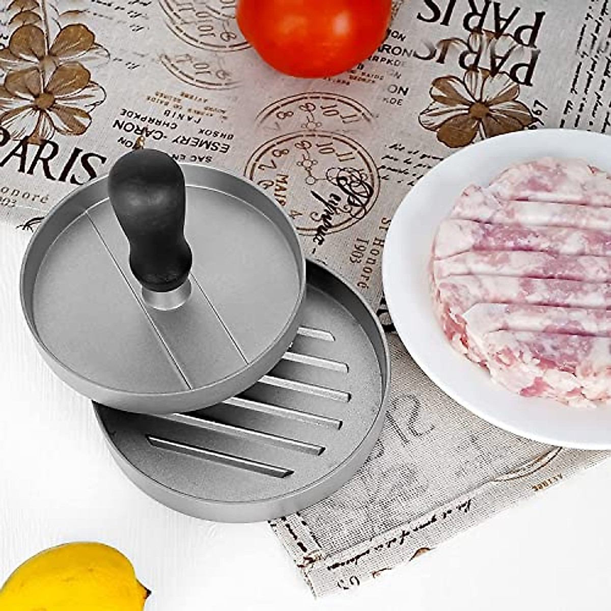 UIRIO Burger Press Patty Maker - Kitchen Mold Hamburger Press with 120 Parchment Papers - Non-Stick Sturdy and Easy to Use - Meat Beef Cheese Veggie Smash Burger Press