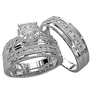 2.25 Ct Round Cut Diamond Wedding Band Trio Engagement Band Ring Set 925 Sterling Silver 14K White Gold Finish Anniversary Stacking Matching Gorgeous Promise Ring Gift For Couple