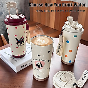 Ausenzup Water Bottle - 500ml / 16.9oz Vacuum Insulated Water Cup With Lid And Straw - Stainless Steel Travel Car Coffee Mug Hot Cold Drink Iced Coffee Tumbler Bride Gifts Christmas/Wedding(C)