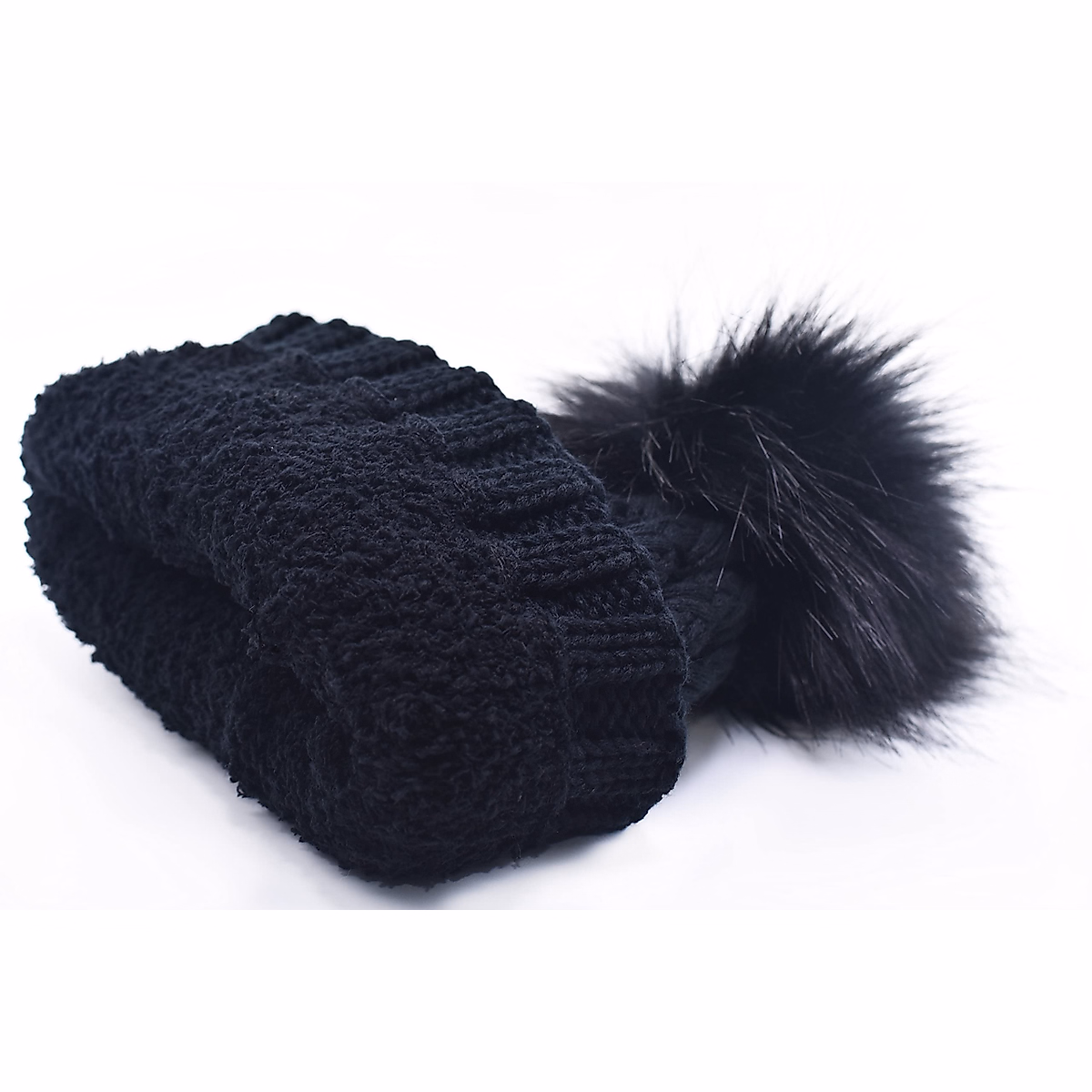 C.C Women’s Winter Cable Sherpa Fleece Lined Ribbed Beanie Lattice Braided Knit Crossover Stitch Faux Fur Pom Soft Warm Hat