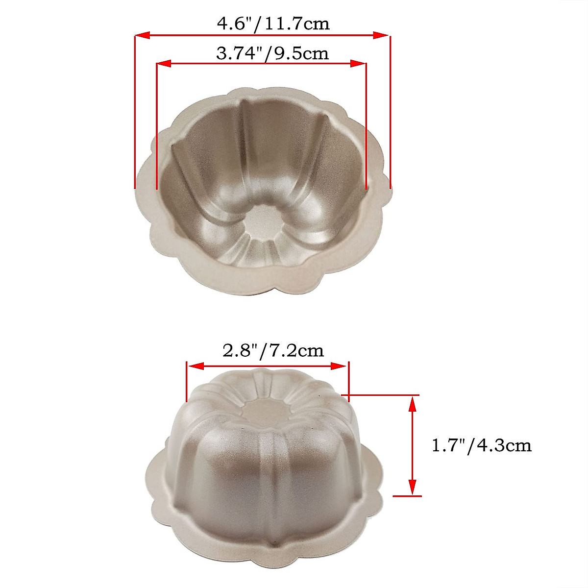 LoveDeal 4 Inch Nonstick Mini Bundt Cake Pan, Set of 4 for Baking, Carbon Steel Fluted Cake Pans, Metal Round Pumpkin Shaped Cake Mould for Cupcake, Muffin, Brownie, Pudding - Gold