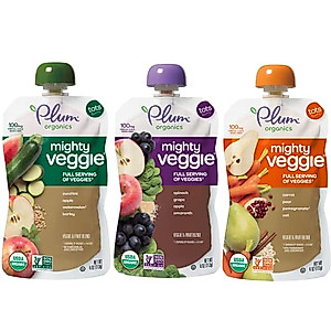 Plum Organics Mighty Veggie Blends Organic Baby Food Meals [12+ Months] Variety Pack 4 Ounce Pouch (Pack Of 18) Packaging May Vary