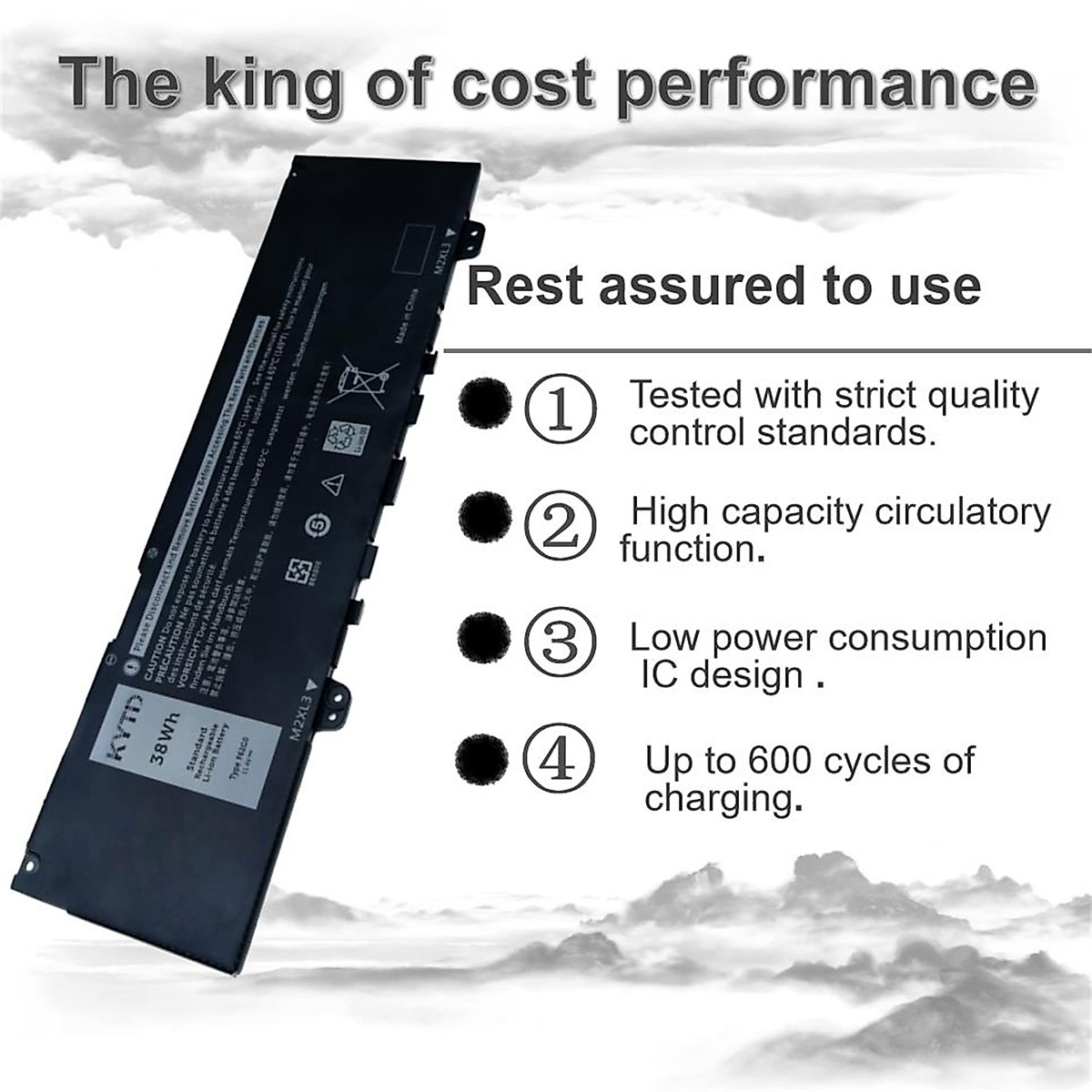 KYTD F62G0 Battery for Dell inspiron 13 5370 7370 i7373 7373 7380 7386 2-in-1 Vostro 5370 P83G P83G001 P87G P87G001 P83G002 P91G Series F62GO RPJC3 39DY5 11.4V 38Wh