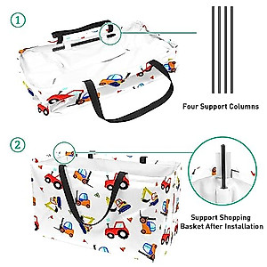 Cartoon Vehicle Full Print Large Capacity Laundry Organizer Tote Bag - Reusable and Foldable Oxford Cloth Shopping Bags