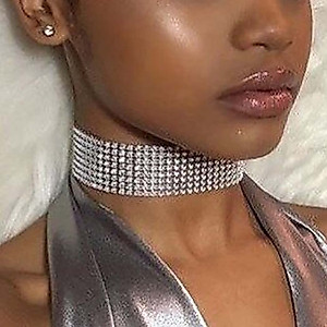 JONKY Rhinestone Choker Necklace Silver Crystal Necklaces 8 Row Chokers Sparkly Neck Chain Collar Prom Jewelry for Women