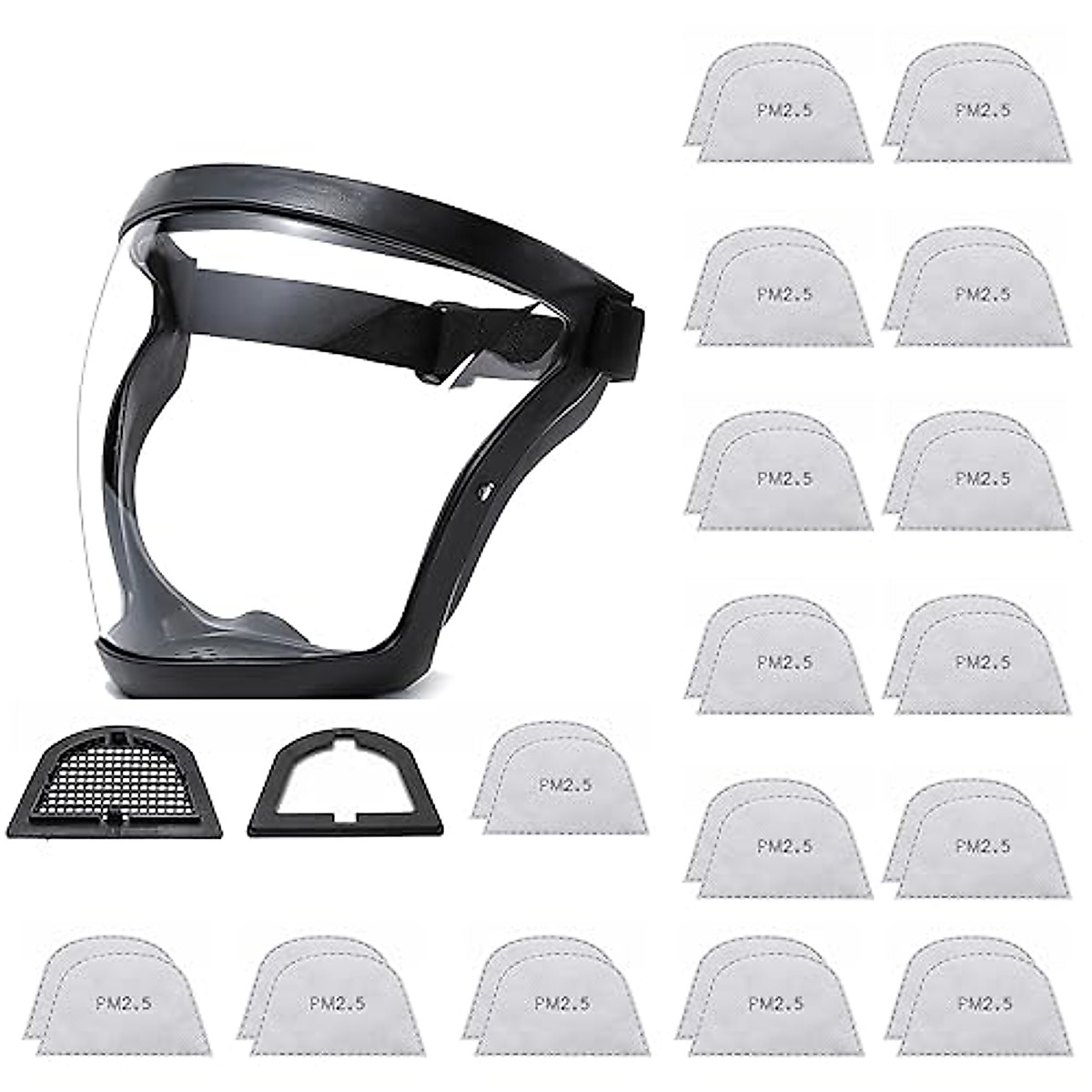 PONGDUDO Protection Full Face Shield Safety Protective Splash Anti Fog Clear Mask Shields Hd Plastic Transparent Reusable Adult Unisex (1PC BLACK)